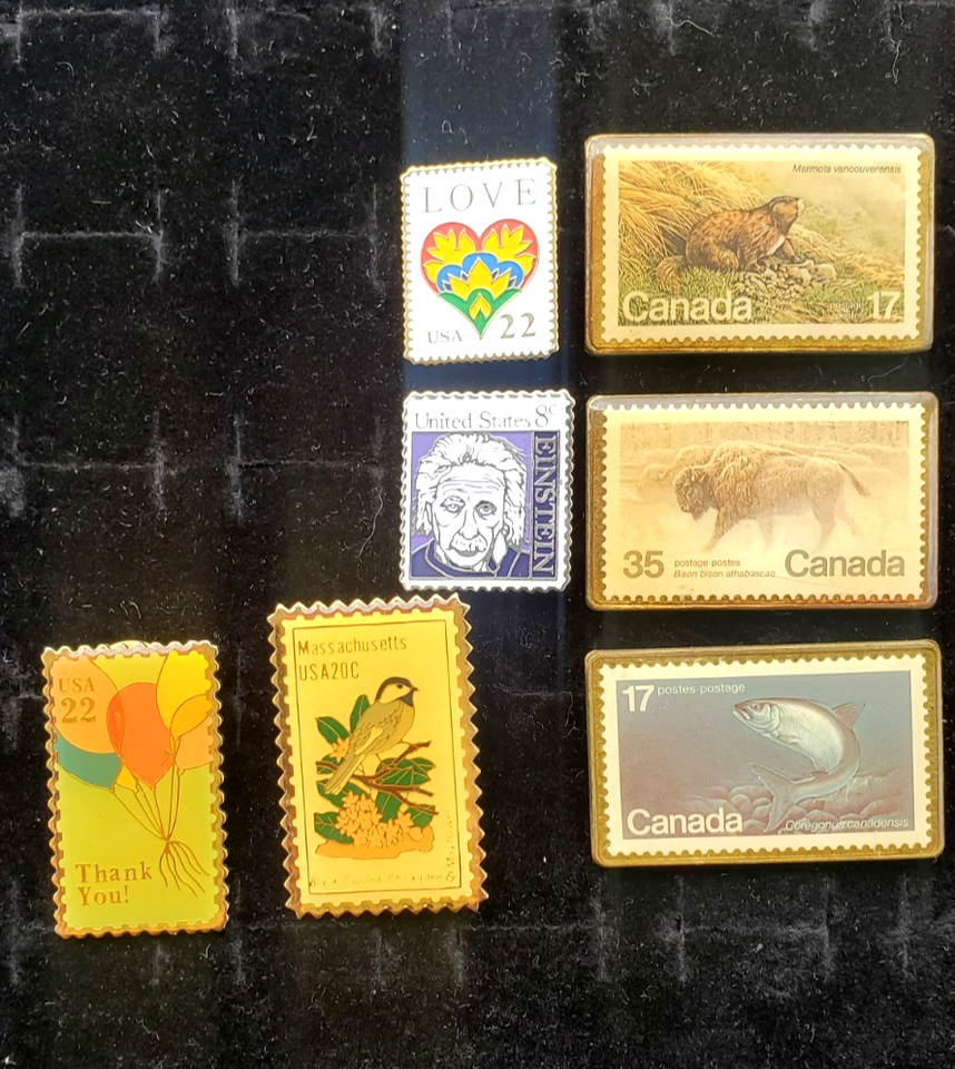 Lot of 15 Vintage US USPS and Canada Postage Stamps Metal Lapel Pins ...