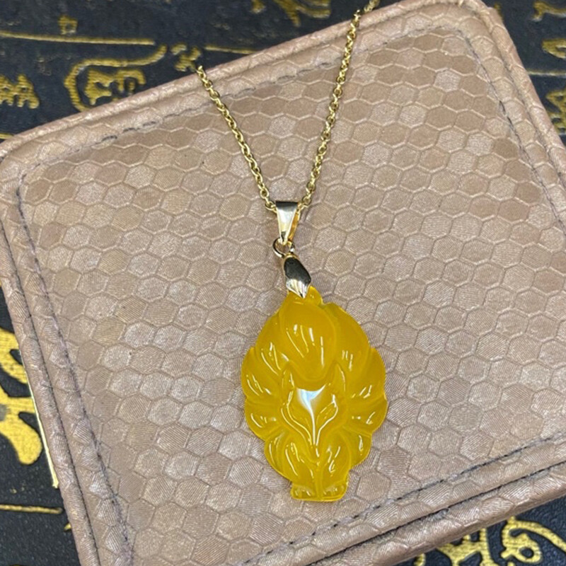 Nine-Tailed Fox Pendant Chain Necklace Chinese Animal Hand-Carved Men ...