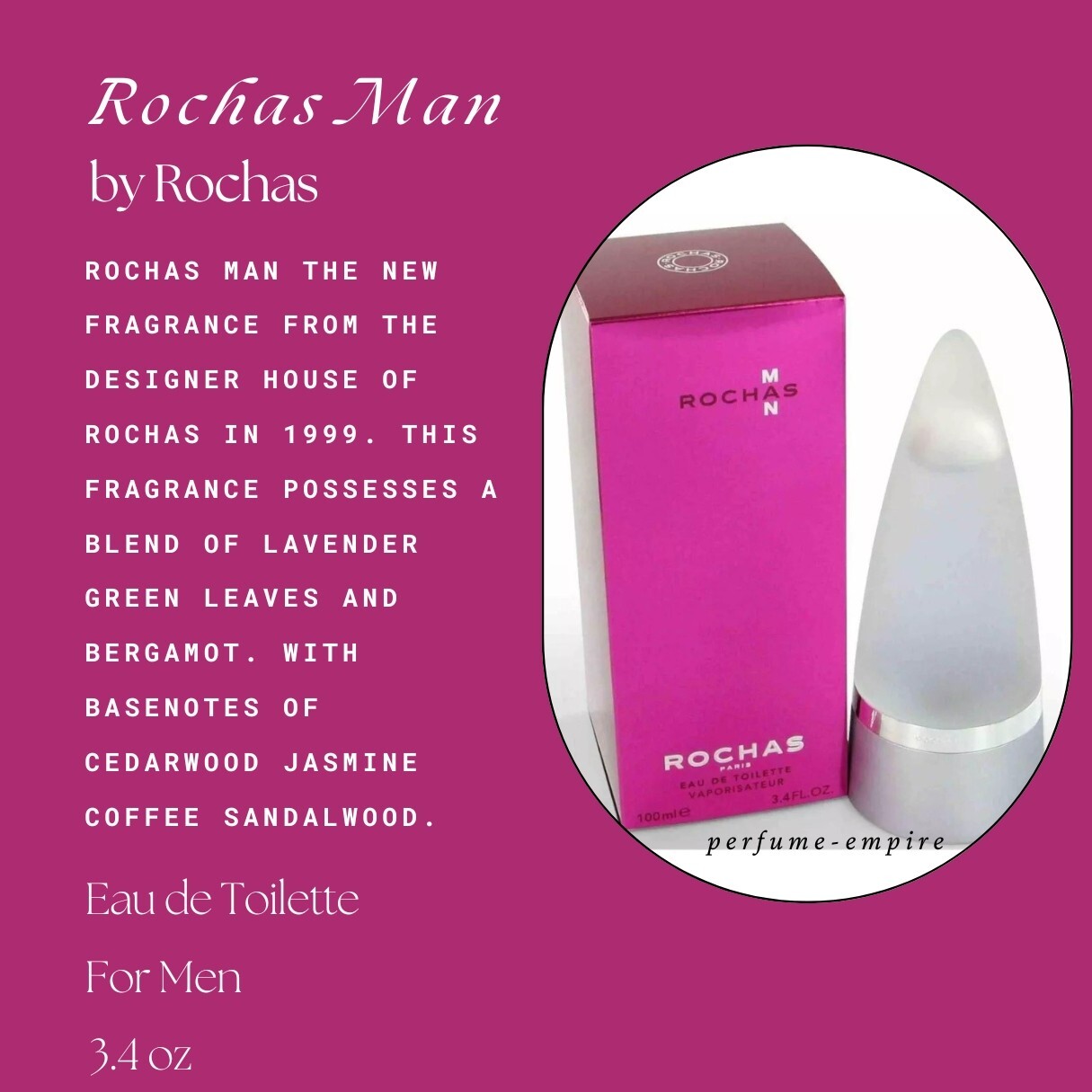ROCHAS MAN by Rochas 3.3 / 3.4 oz EDT Spray Cologne for Men New In Box ...