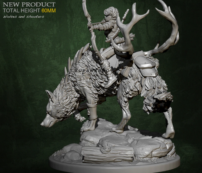 60mm Resin Figure Model Kits Wolf Riding Huntress Archer Unassembled w ...