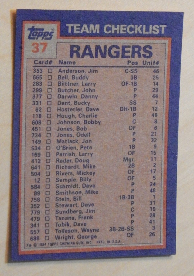 1984 Topps Texas Rangers Baseball Cards - Lot of 4 - Near Mint ...