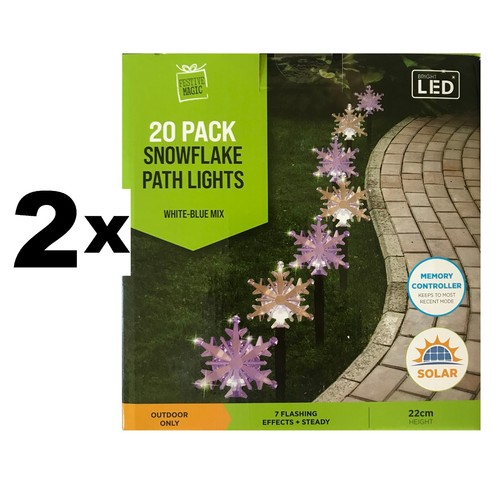 2 x 20 Pack Snowflake PATH Lights SOLAR LED White Blue Outdoor ...