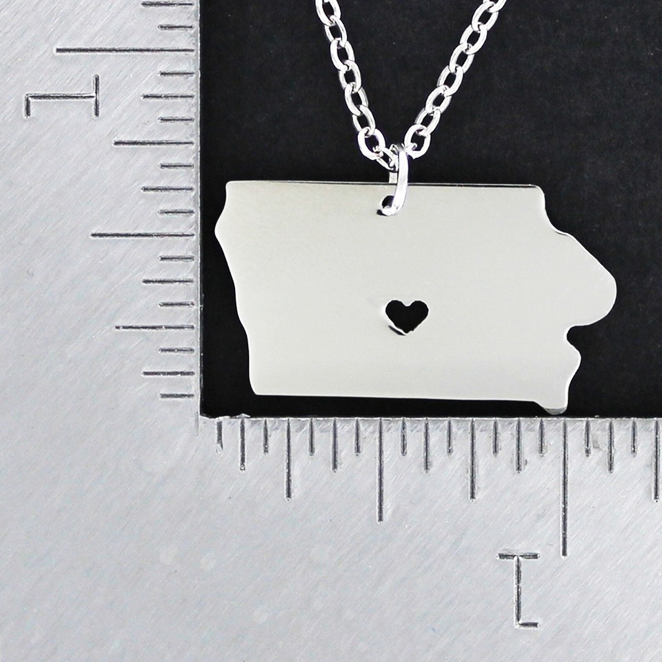 IOWA STATE Necklace - Stainless Steel Charm Tiny Cutout Heart IA Des ...