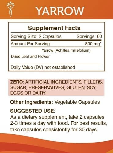 New Yarrow 2x120 Capsules, Made with Vegetable Capsules and Achillea ...