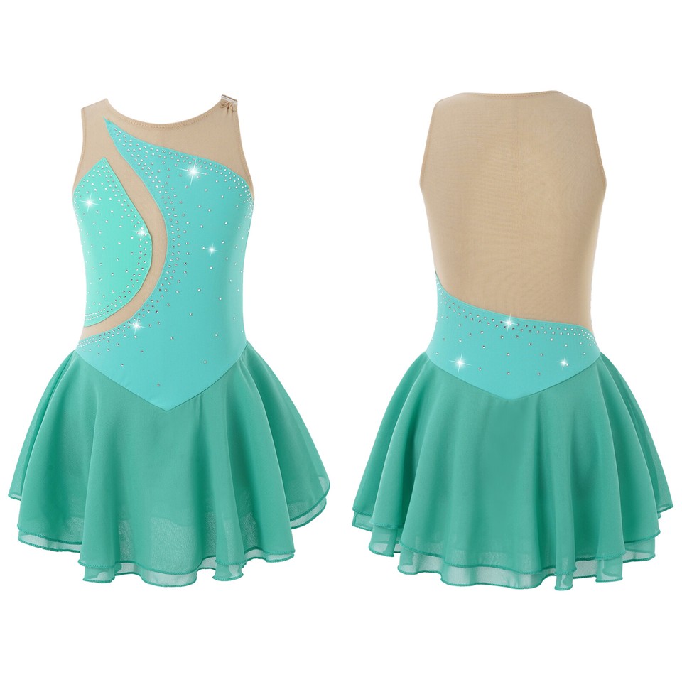 Girls Figure Ice Skating Dress Shiny Rhinestone Competition Ballet