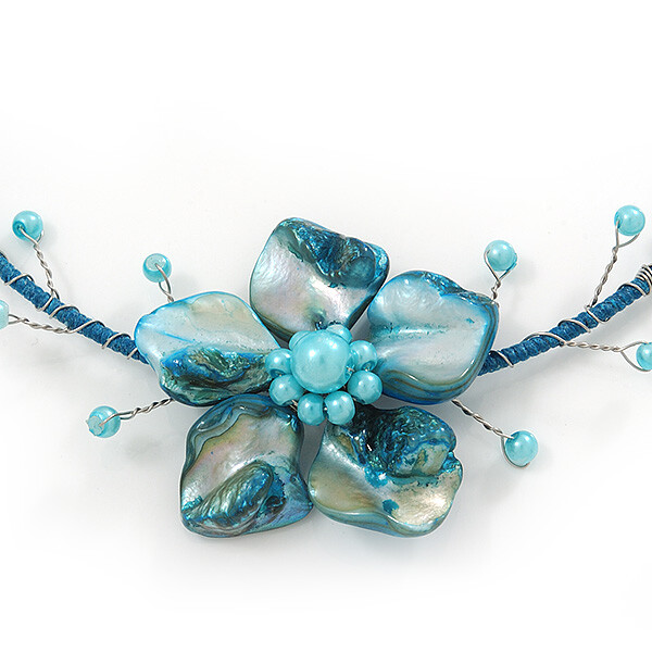 Light Blue Shell Flower Flex Wire Choker Necklace - Adjustable | eBay