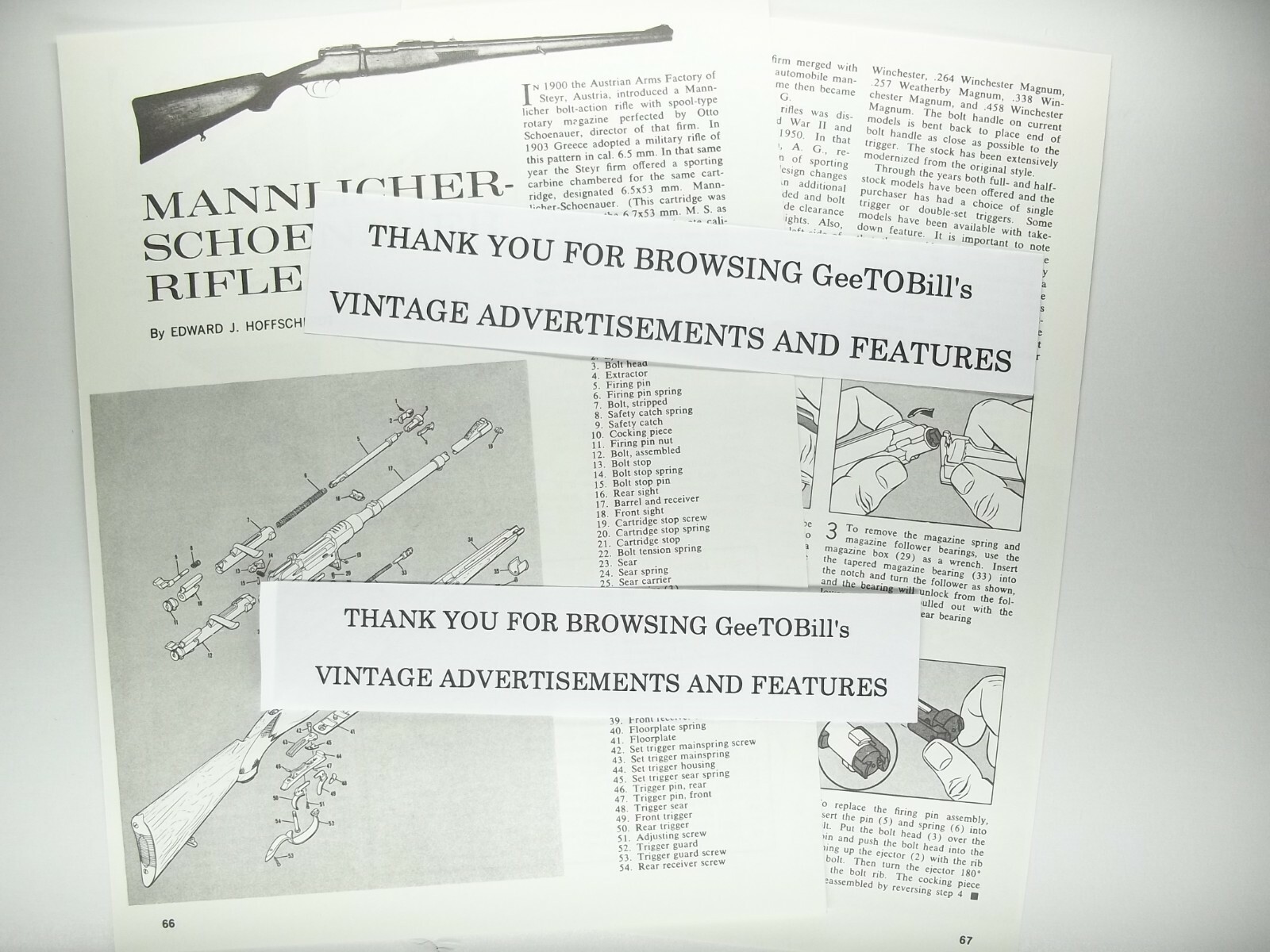 1940's 1930's 1950's 1960's Mannlicher Schoenauer Rifle 80s disassembly ...