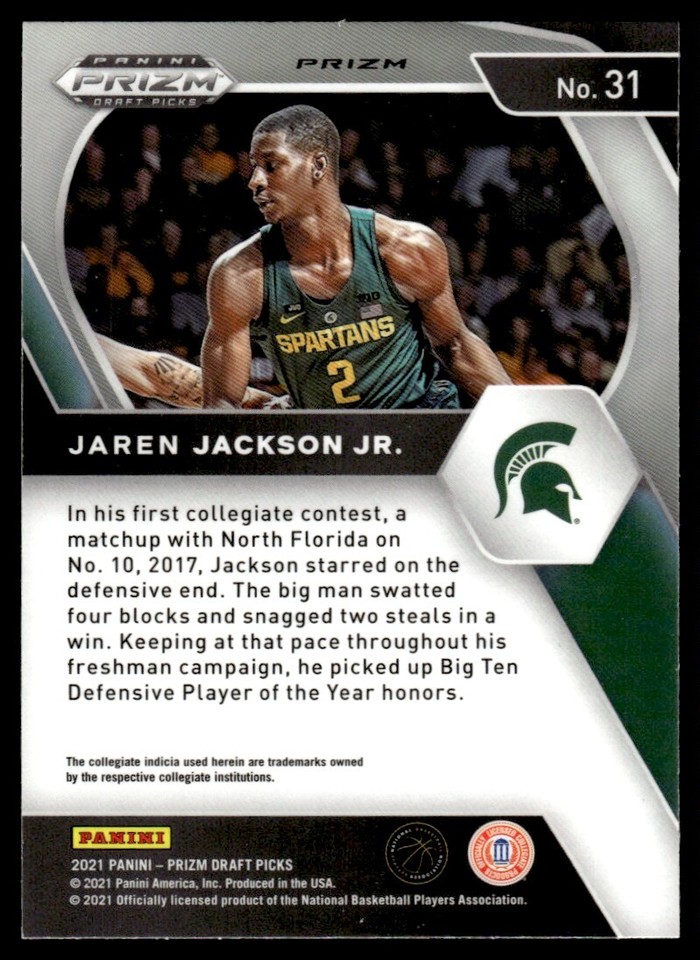 Jaren Jackson Jr. 2021-22 Panini Prizm Draft Picks Prizms Green #31 30281 | eBay