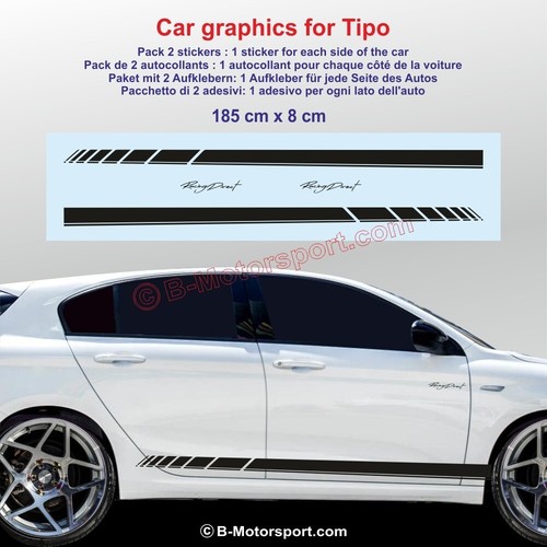 Autocollant RACING compatible FIAT TIPO kit sticker bande latérale ...