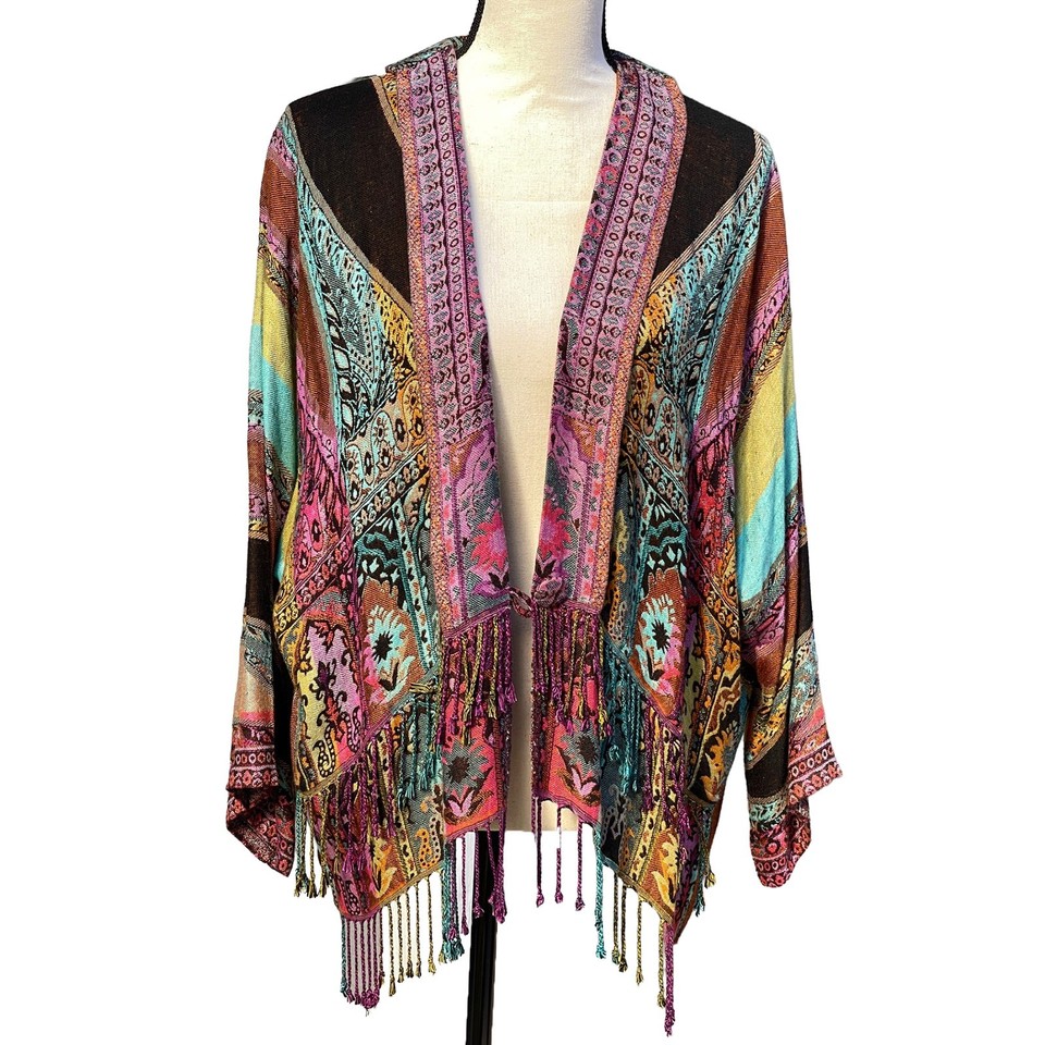 BOK Shawl Jacket Paisley Fringe India Boho Lagenlook Cardigan Kimono | eBay