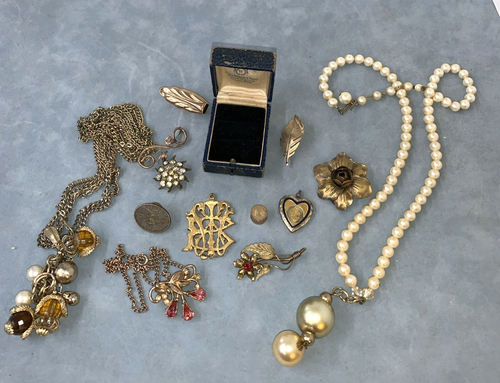 Antique Jewelry Mix Jason Weller Ring Box USN Locket GF Pin & Pendant ...