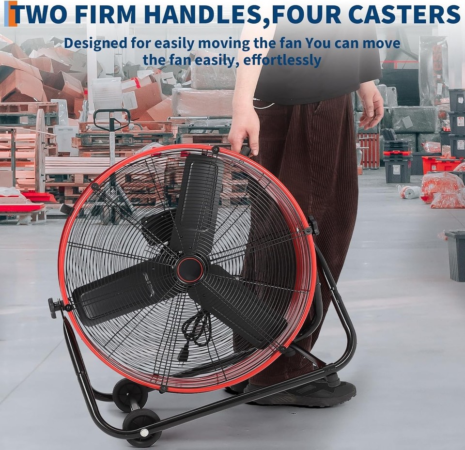24" Industrial Tilt Drum Fan 3 Velocity Speed 360° Adjustable Floor Fan ...