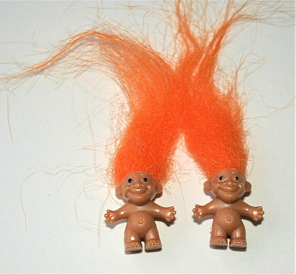 2 Vintage Early China Plastic Toy Troll Orange Hair Mini Vending 1980s ...
