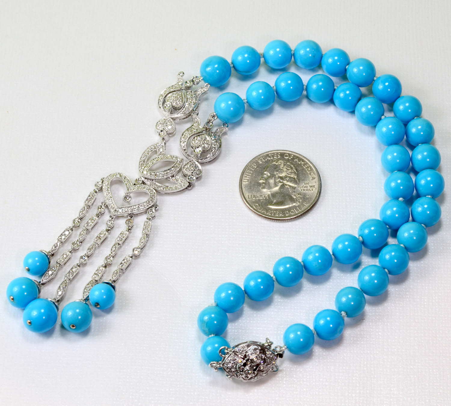 GIA Sleeping Beauty Turquoise 16.5" necklace 14k Solid White Gold ...