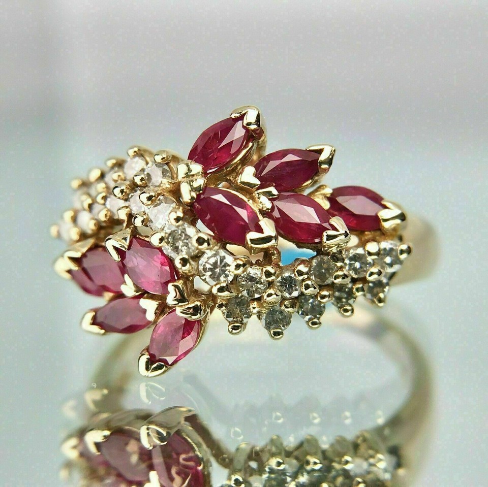 3Ct Marquise Cut Lab-Created Ruby 14k Yellow Gold Plated Cluster ...