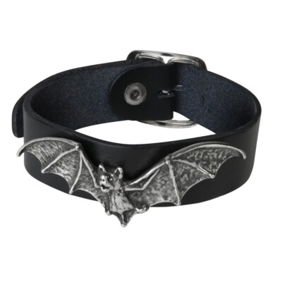 Alchemy Gothic Desmodus Vampire Bat Black Leather Wristband Bracelet ...