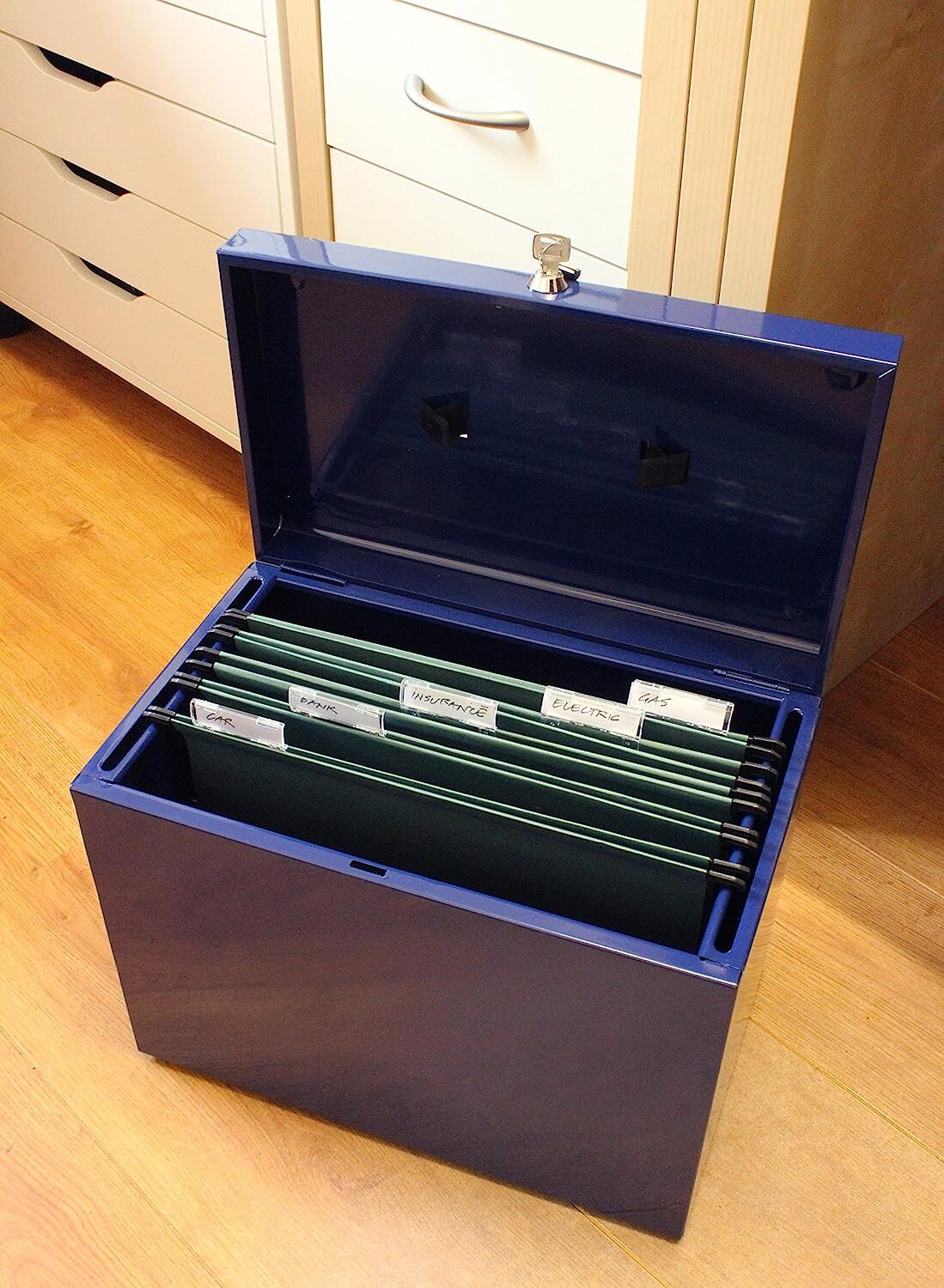 Foolscap Metal Home Office File Storage Box with 5, 10 Suspension File ...