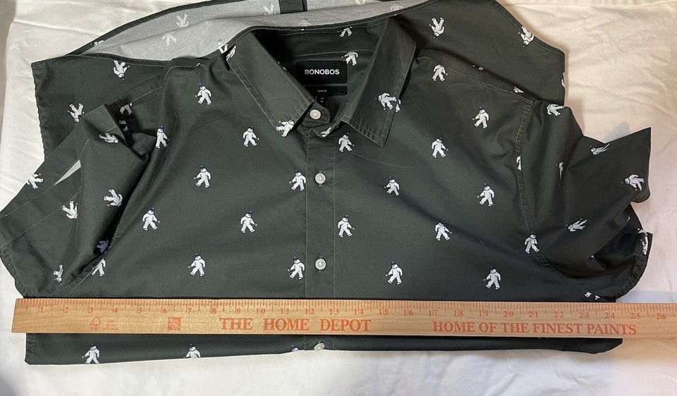 Bonobos Slim Fit XL Short Sleeve Green Snowman with Coffee Cup Shirt | eBay