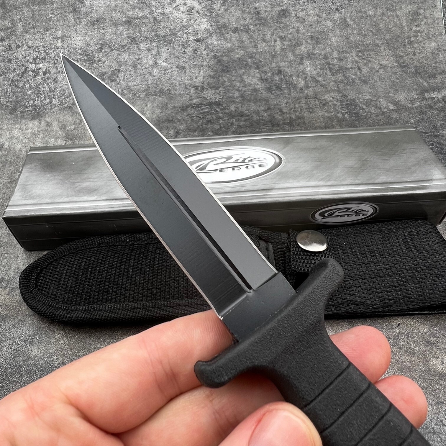 Black Tactical Double Edge Dagger Fixed Blade Combat Boot Belt Knife ...