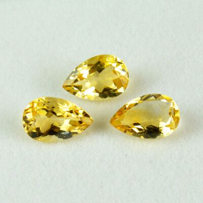 8 Cts / 3 Pcs Vvs Quality Natural Yellow Citrine Pear Shape Gemstone ...