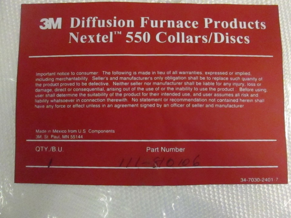 3M Diffusion Furnace Products, Nextel 550 Ceramic Collars/Discs, 111 ...