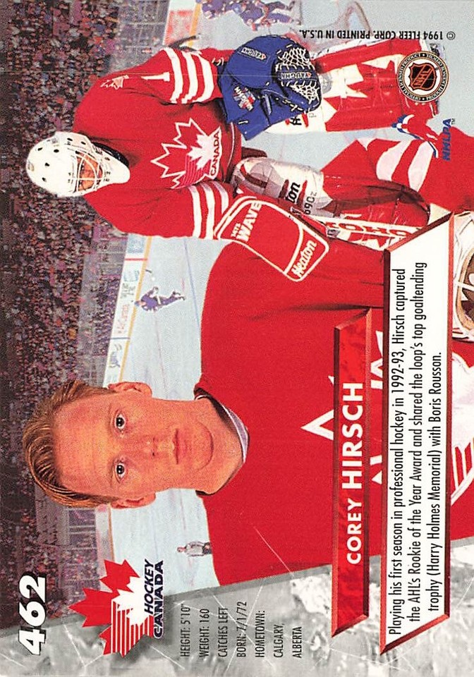 1993 Ultra #462 Corey Hirsch Canada | eBay