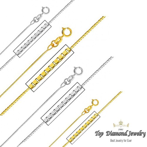 0.8MM/1M 14KT Solid Yellow White Gold Lobster Lock Box Chain 16/18/20 ...