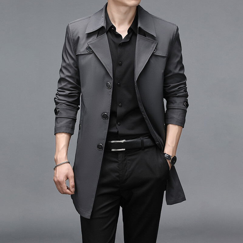 Men Midi Jacket Trench Coat Vintage Casual Overcoat Retro Outwear ...