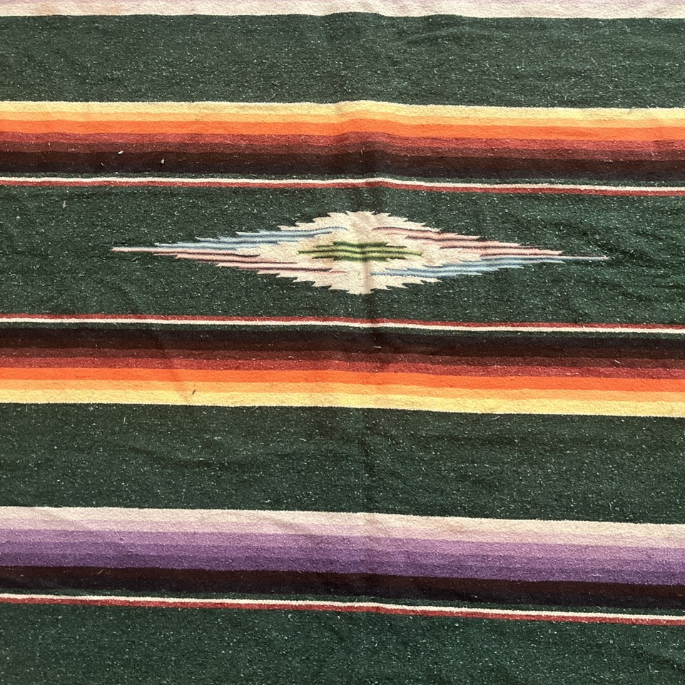 1950’s Green Vintage Mexican Saltillo Serape Blanket Center Diamond 46 ...