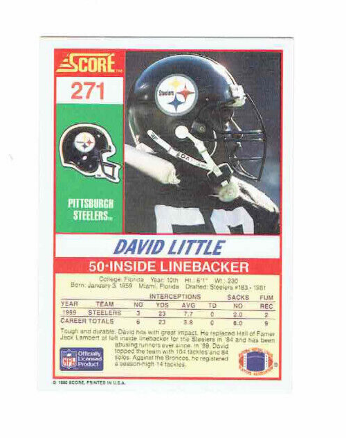 David Little Pittsburgh Steelers #50 ILB #271 Score 1990 Football Card ...