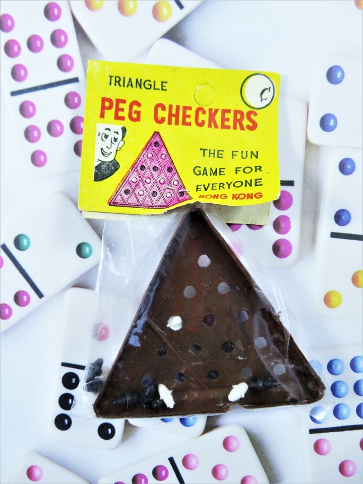 Vintage 1960s Triangle Peg Checkers Miniature Toy Game Sealed Package ...