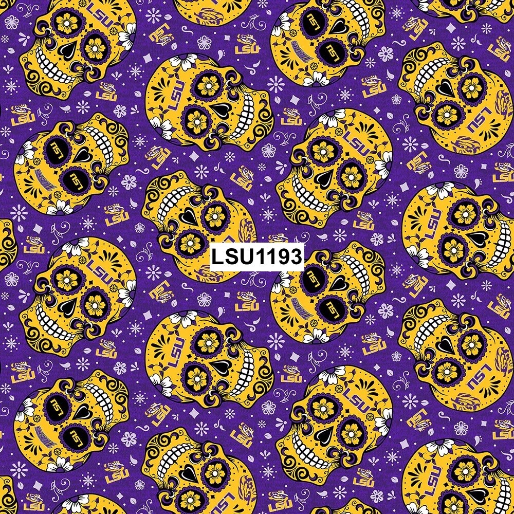 LSU Candy Skull 100% cotton fabric by the yard 36x43 - licensed fabric ...