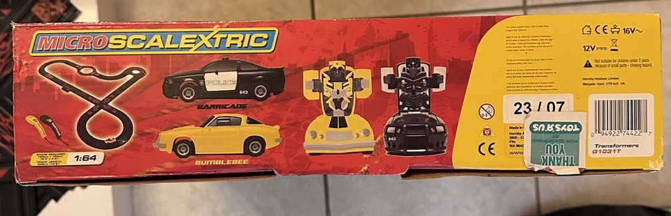 SCALEXTRIC 1/64 TRANSFORMER BUMBLEBEE BARRICADE SLOT CAR RACING SET | eBay