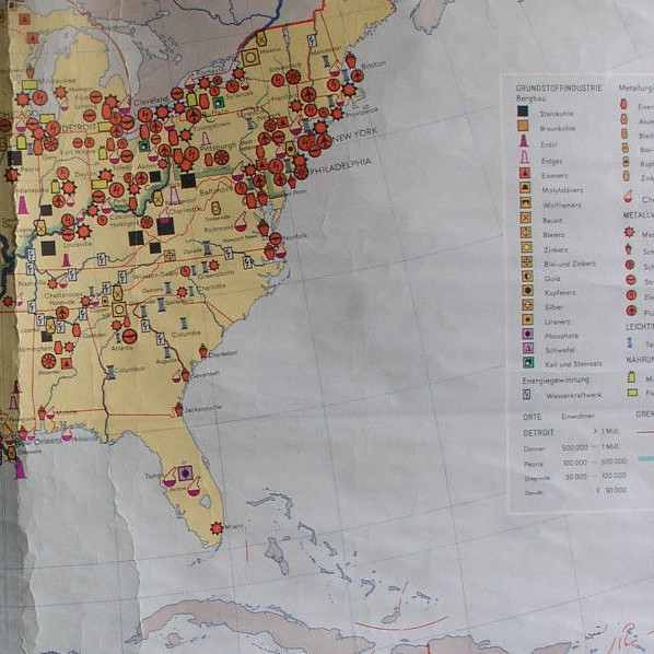 School Wall Map USA Heavy Industry Haack Gotha 3.5M, 1970, 203x161 | eBay