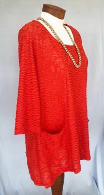 ONQUE A-Line Tunic Top Sz L Orange Burnout Fabric Sharkbite Hem 2 ...