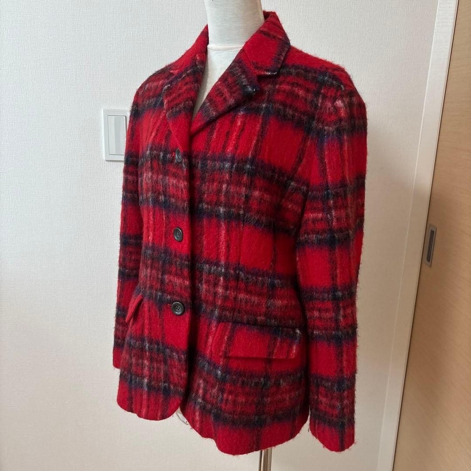 Powder Tartan Check Shaggy Jacket Red M Used No Damage | eBay