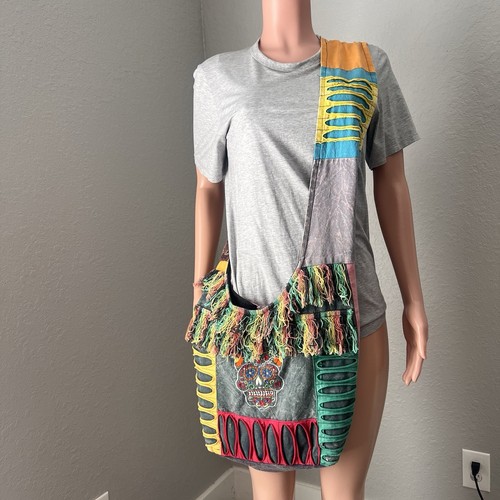 India Boutique Boho Shoulder crossbody satchel bag Skull Patchwork Fringe #139 | eBay