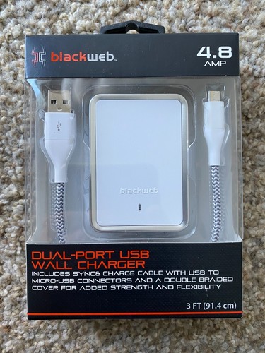 Blackweb 4.8 Amp Dual-Port USB Wall Charger (White) BWA19WI519 - New ...
