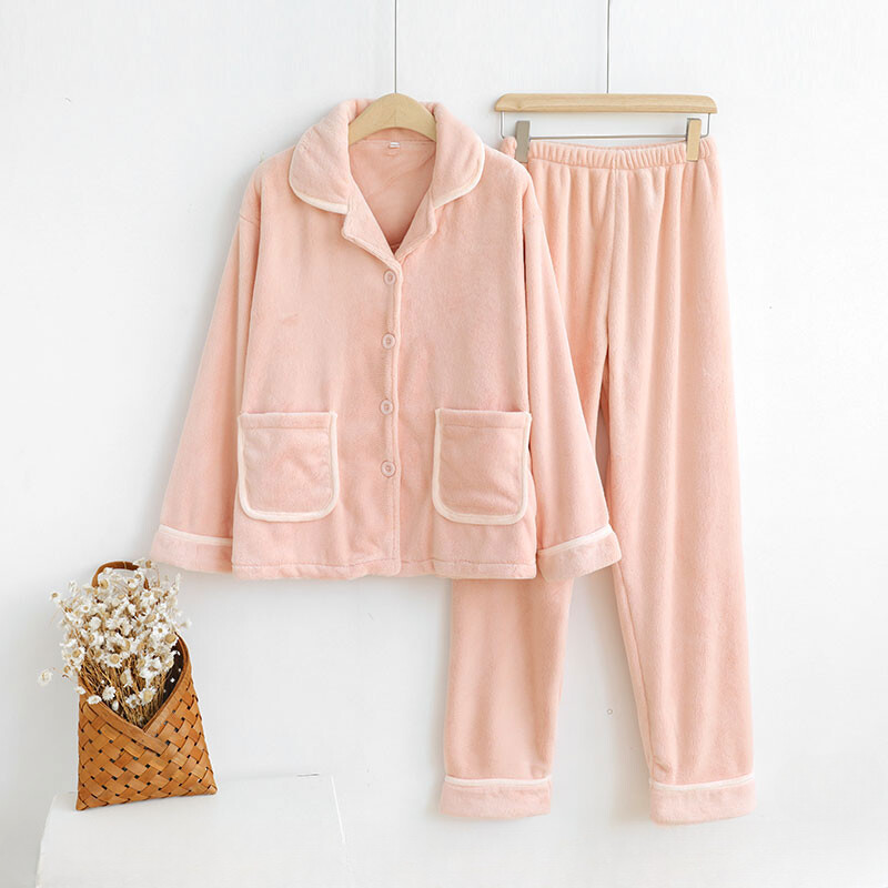 Women Thick Fleece Nightwear Set Top Pants Furry Loungewear Thermal ...