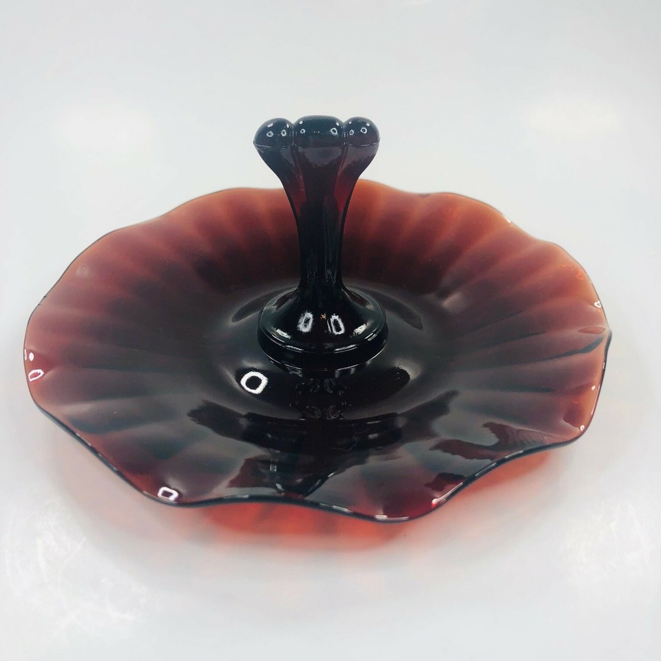 Vintage Anchor Hocking Glass Tidbit Tray Royal Ruby Red Center Handled ...