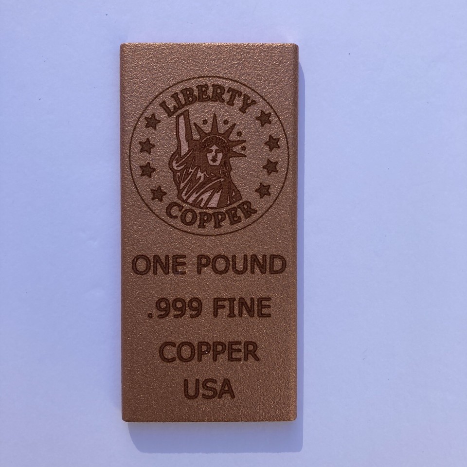 1 POUND .999 FINE COPPER BAR - LIBERTY COPPER DESIGN - BULLION - ONE LB ...