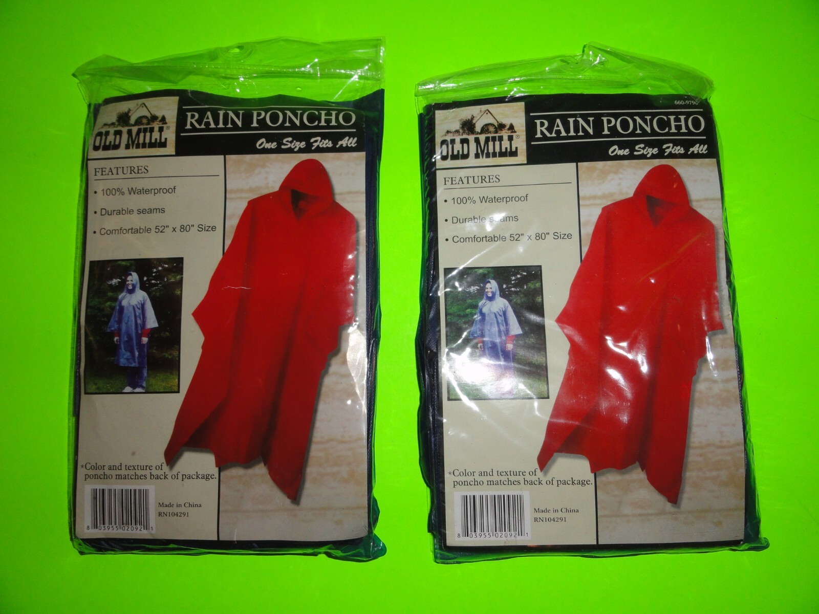 (Lot of 2) BLUE PVC Rain Poncho Adult Pullover Side Snap Hooded Jacket ...