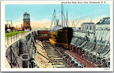 Postcard Vintage Linen Naval Dry Dock Navy Yard Portsmouth New ...