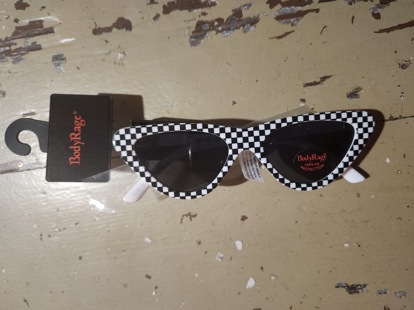 Body Rage Black And White Checkerboard Cat Eye Sunglasses | eBay
