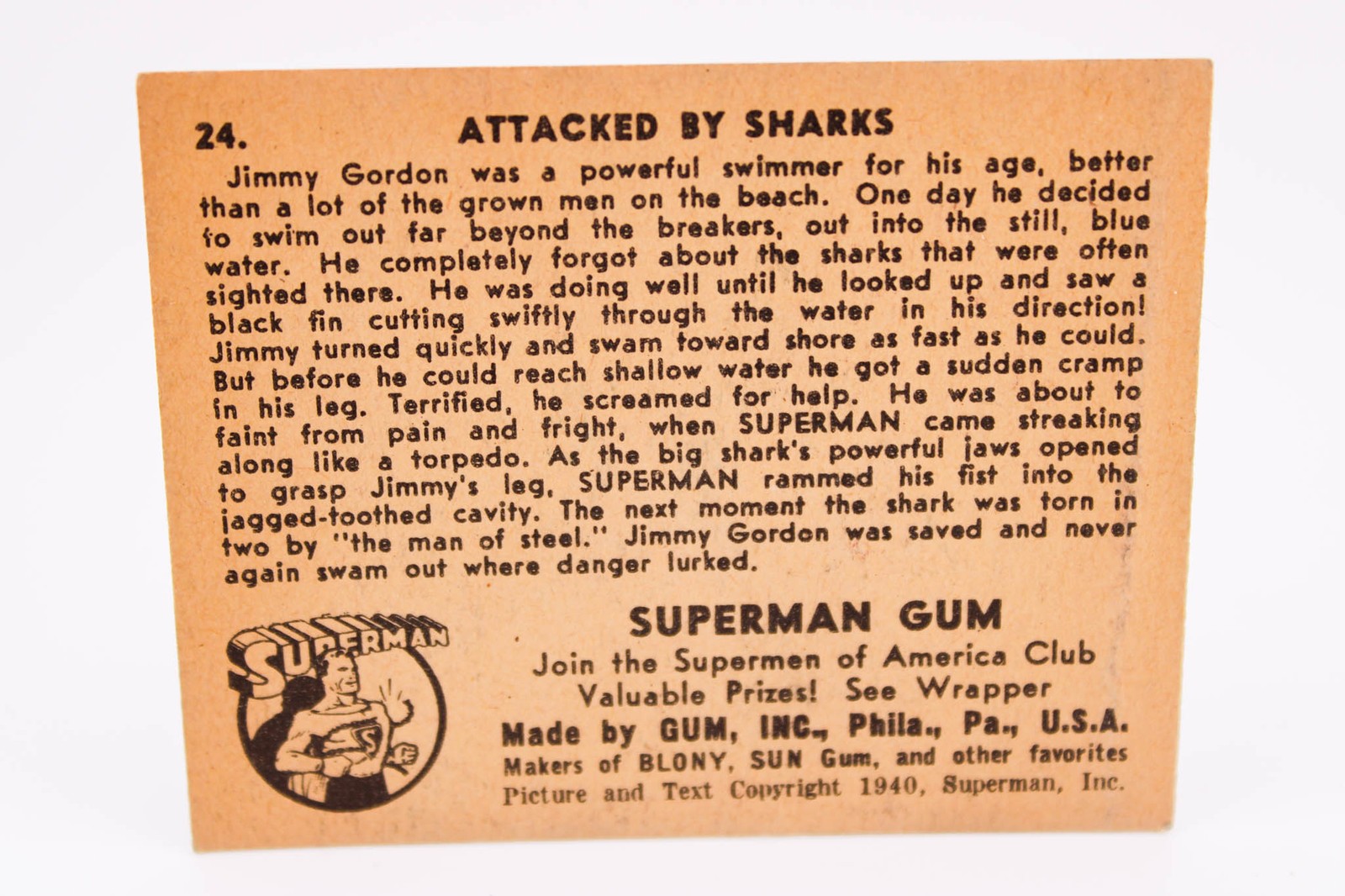 ORIGINAL 1940 GUM INC SUPERMAN ATTACKED BY SHARKS CARD #24 NRM | eBay
