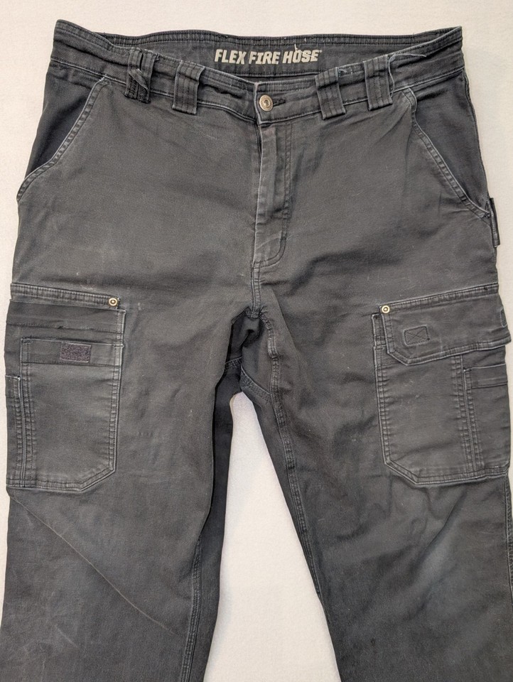 Duluth Trading Pants Mens 36x34 Black Tech Cargo Flex Fire Hose Relaxed ...