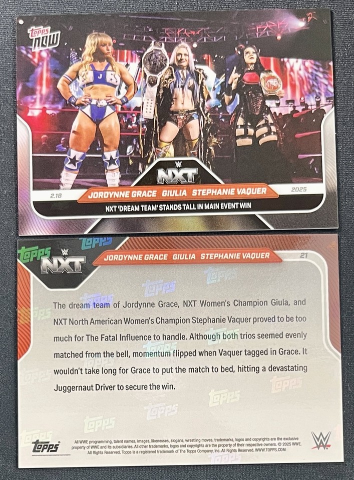 Giulia/ Jordynne Grace/ Stephanie Vaquer 2025 Topps Now WWE NXT Card ...