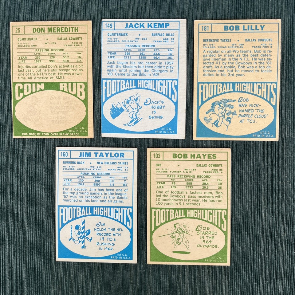 Topps Football 1968 Lot (80) Meredith, Kemp, Lilly, Taylor, Hayes Etc ...