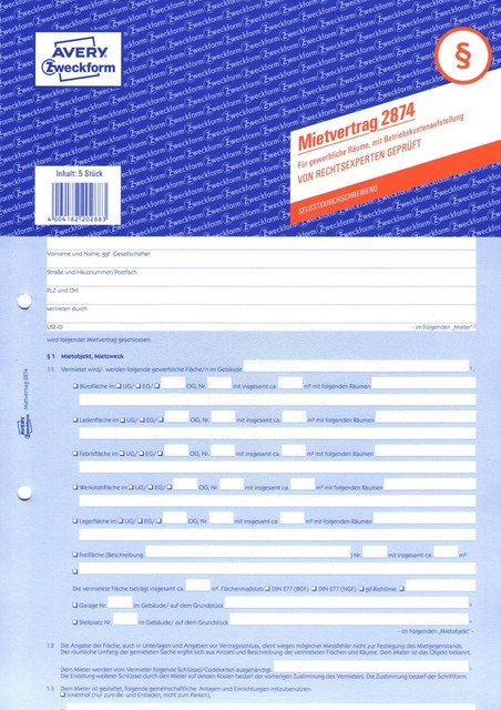 Avery Zweckform Mietvertrag 2874 DIN A4 6seitig günstig kaufen | eBay