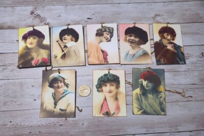 8~Vintage~ Flappers~Roaring 20's~Beret Hats~Linen Cardstock~Gift~Hang ...